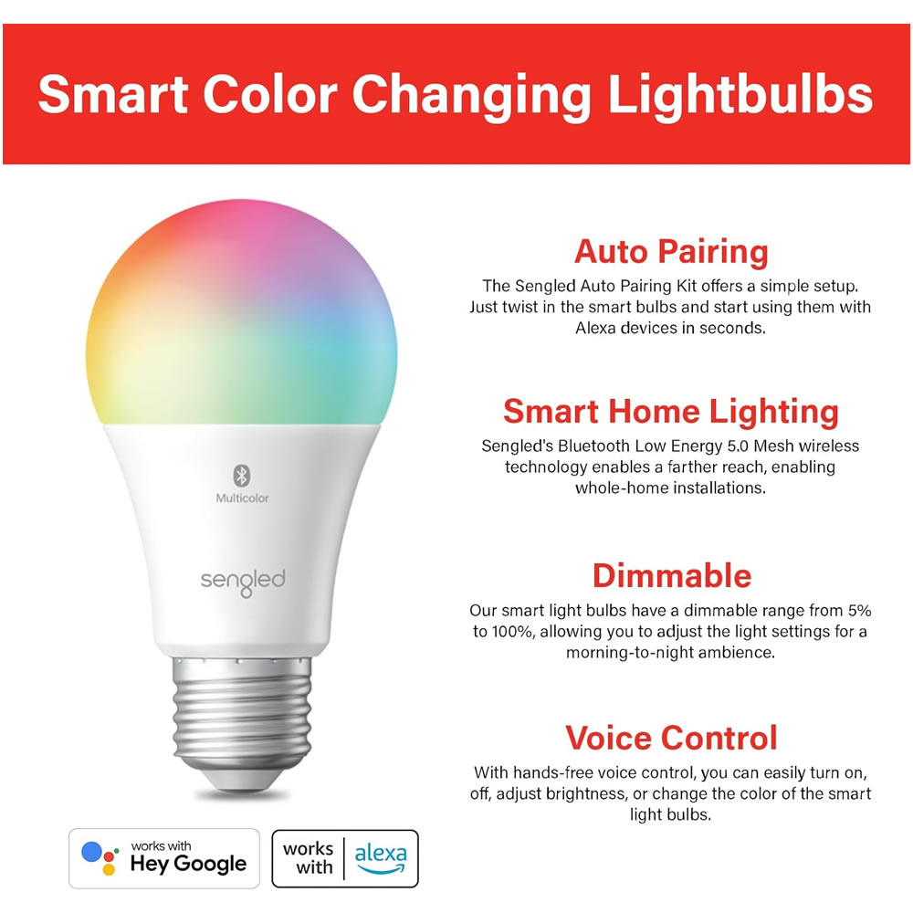 Foco Inteligente Smart Sengled Multicolor 60W Google/Alexa - GADGETSTORE.EC