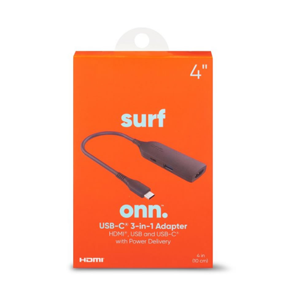Adaptador Hub USB-C Onn 3-1: HDMI 4K / USB 3.0 / USB-C 100W PD ... Adaptador Hub USB-C Onn 3-1: HDMI 4K / USB 3.0 / USB-C 100W PD ...