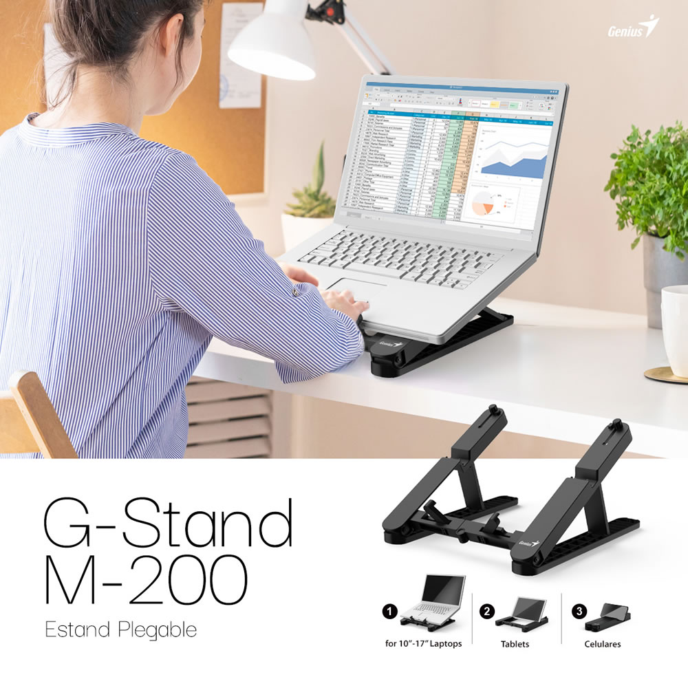 Soporte Plegable 6 Posiciones para Laptop Genius G-Stand M200 - GADGETSTORE.EC