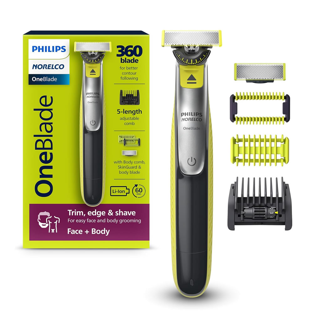 Afeitadora de Barba y Cuerpo Philips OneBlade Trim Edge Shave 360 ...