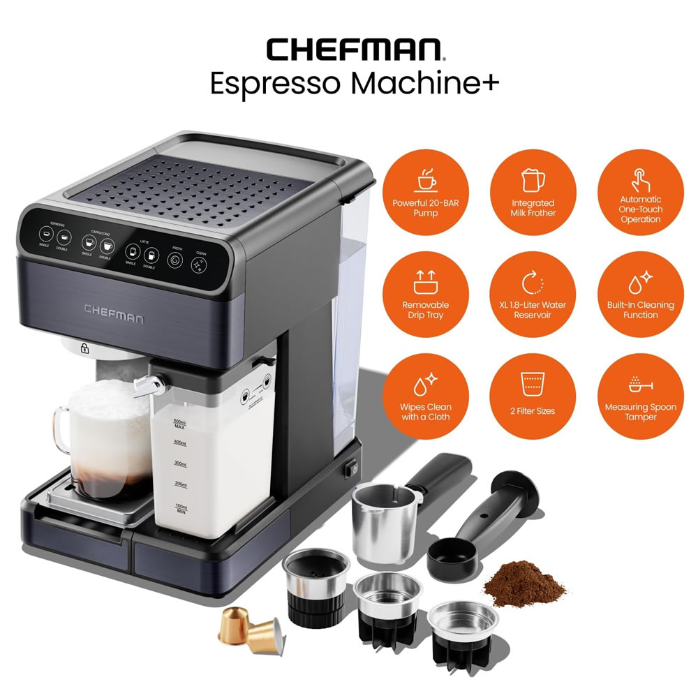 Máquina Automática de Espresso Cappuccino y Lattes Chefman Barista Pro ...