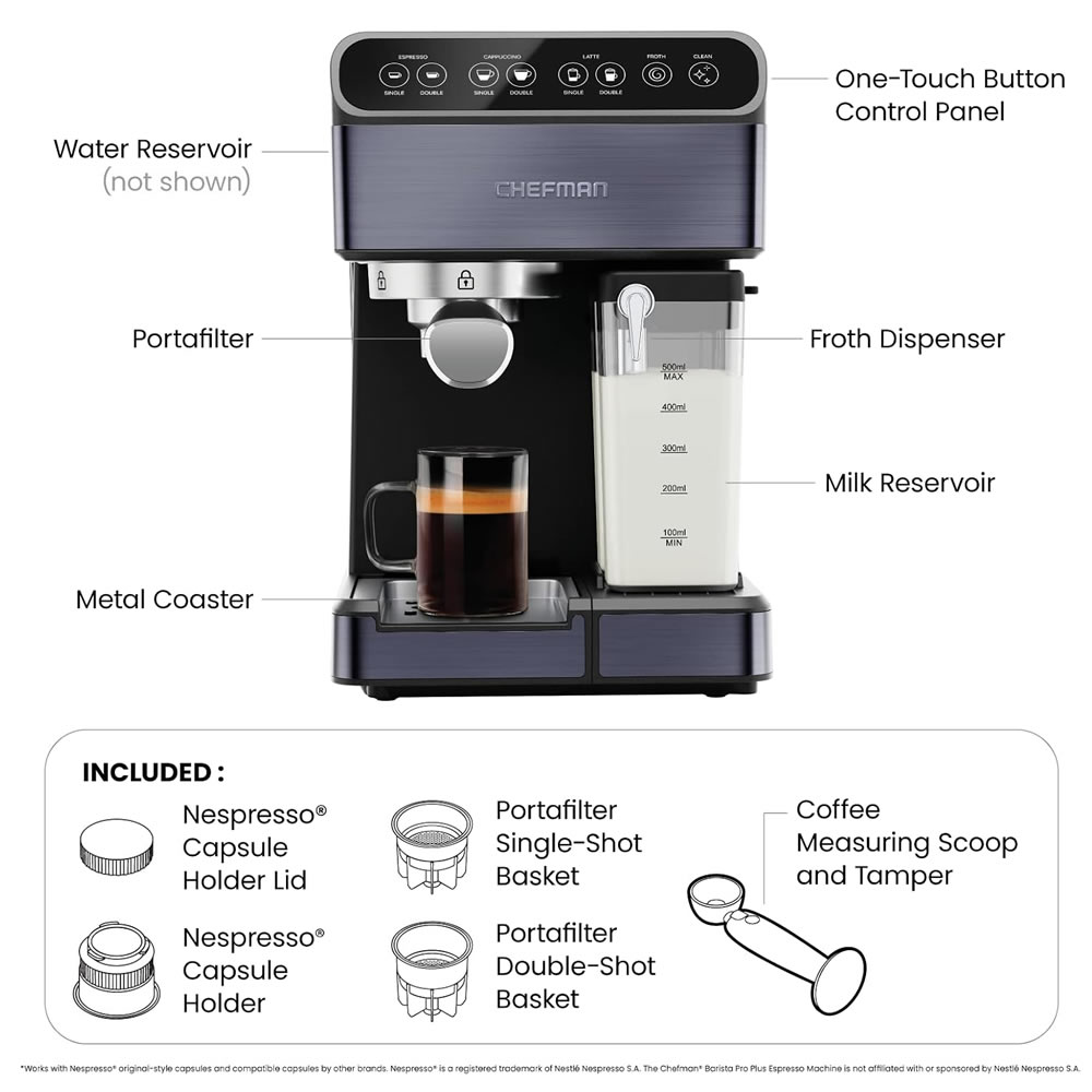 Máquina Automática de Espresso Cappuccino y Lattes Chefman Barista Pro ...
